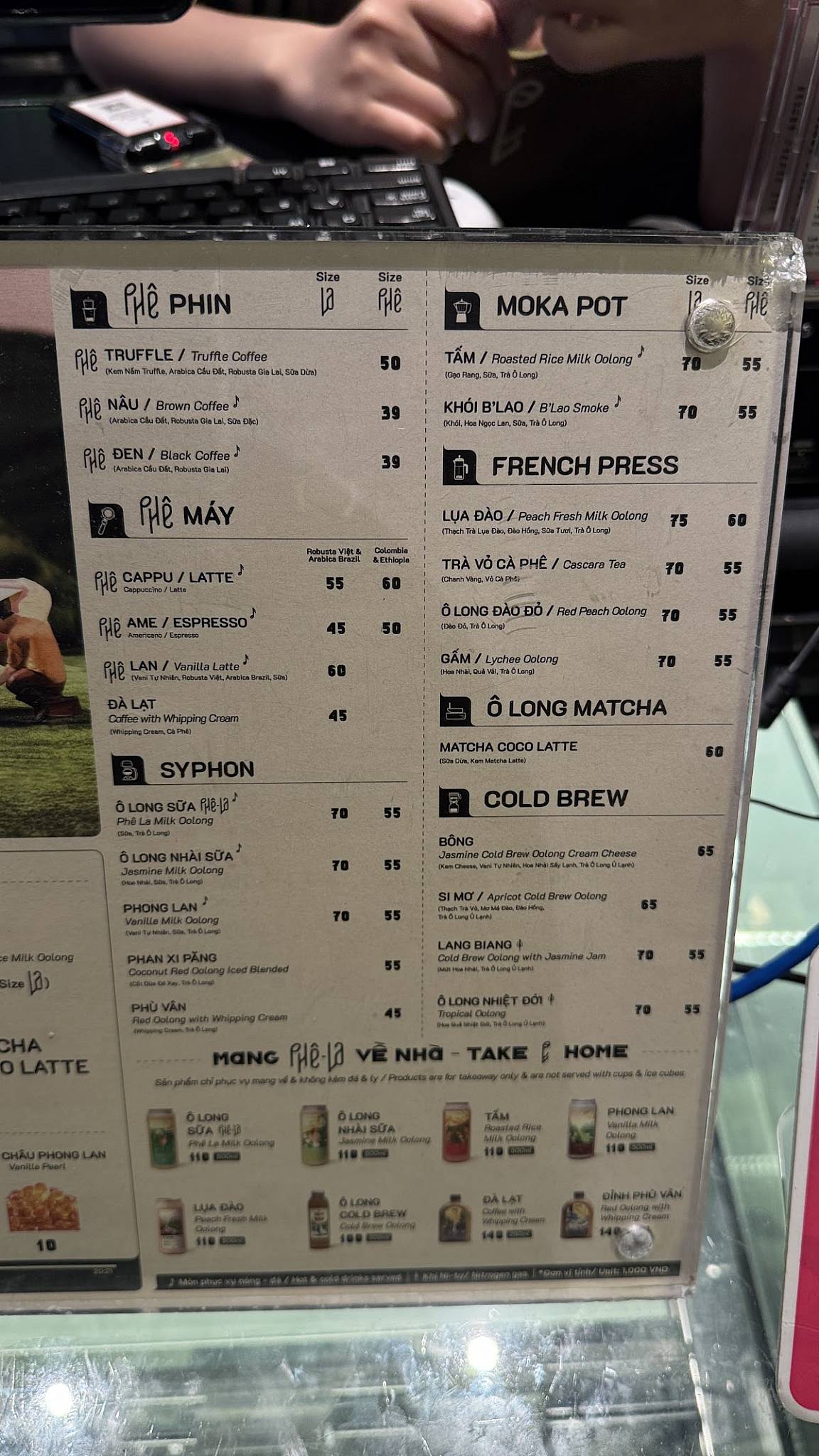 Menu at Phe La Coffee restaurant, Hanoi, 3B P. Lê Thái Tổ