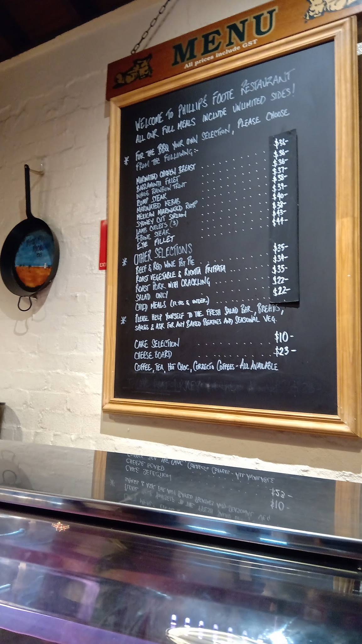 Menu at Phillip's Foote steakhouse, The Rocks