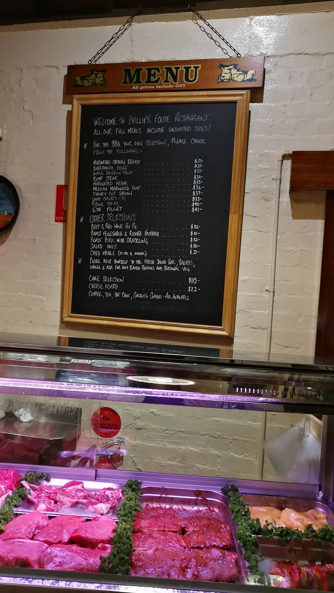Menu at Phillip's Foote steakhouse, The Rocks
