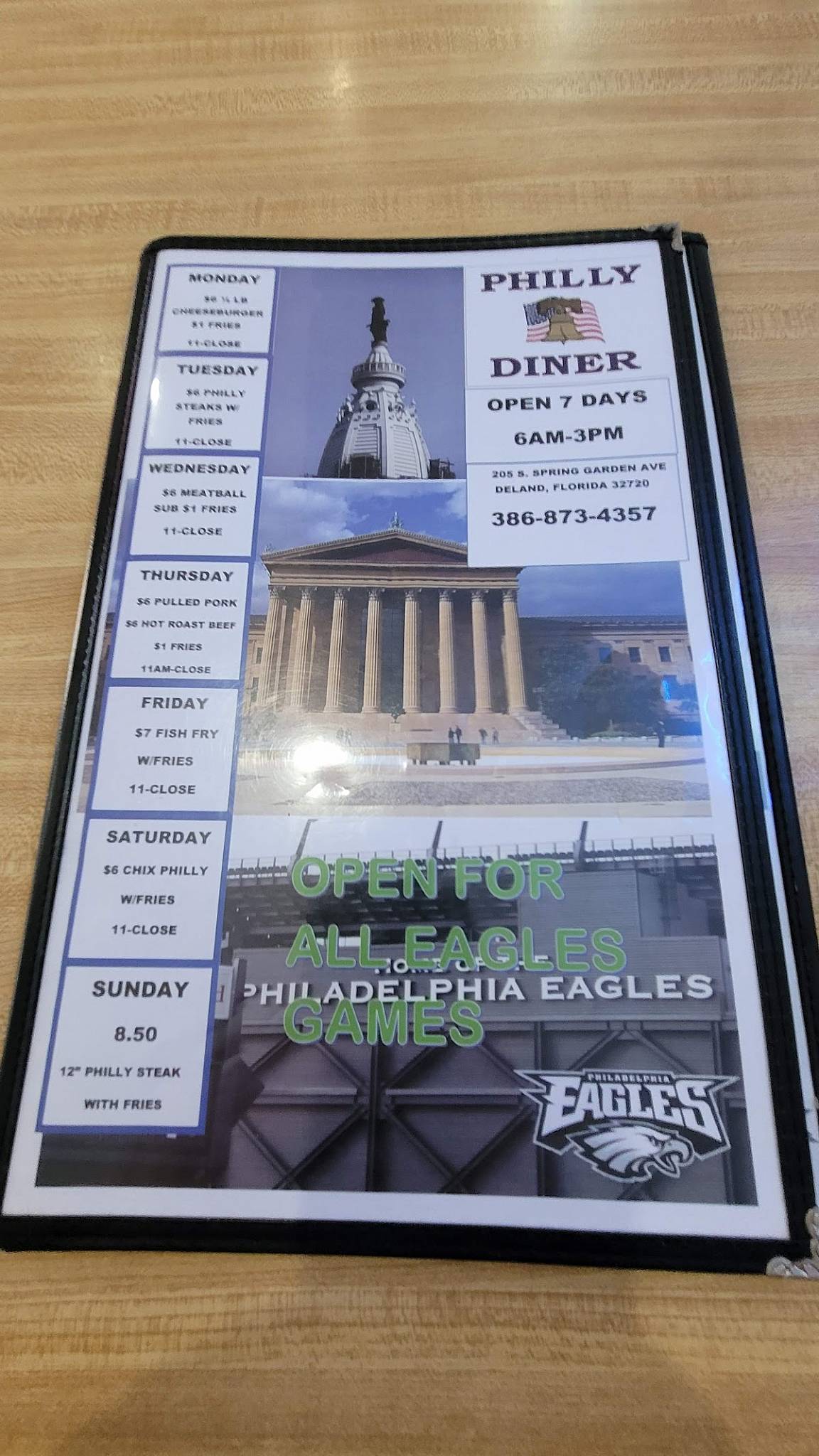 Menu at Philly Diner restaurant, DeLand