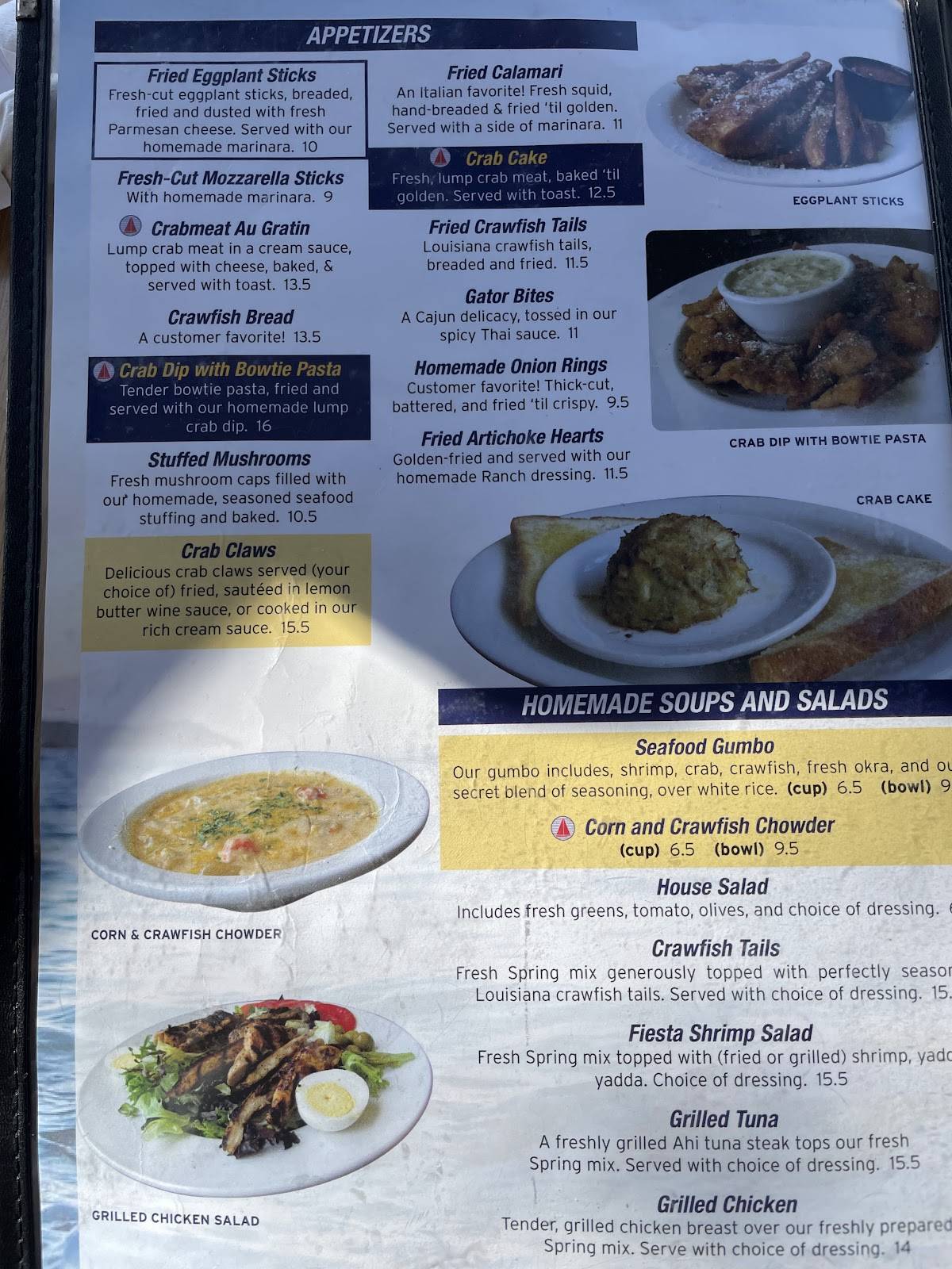 Menu at Phil's Marina Cafe, Slidell