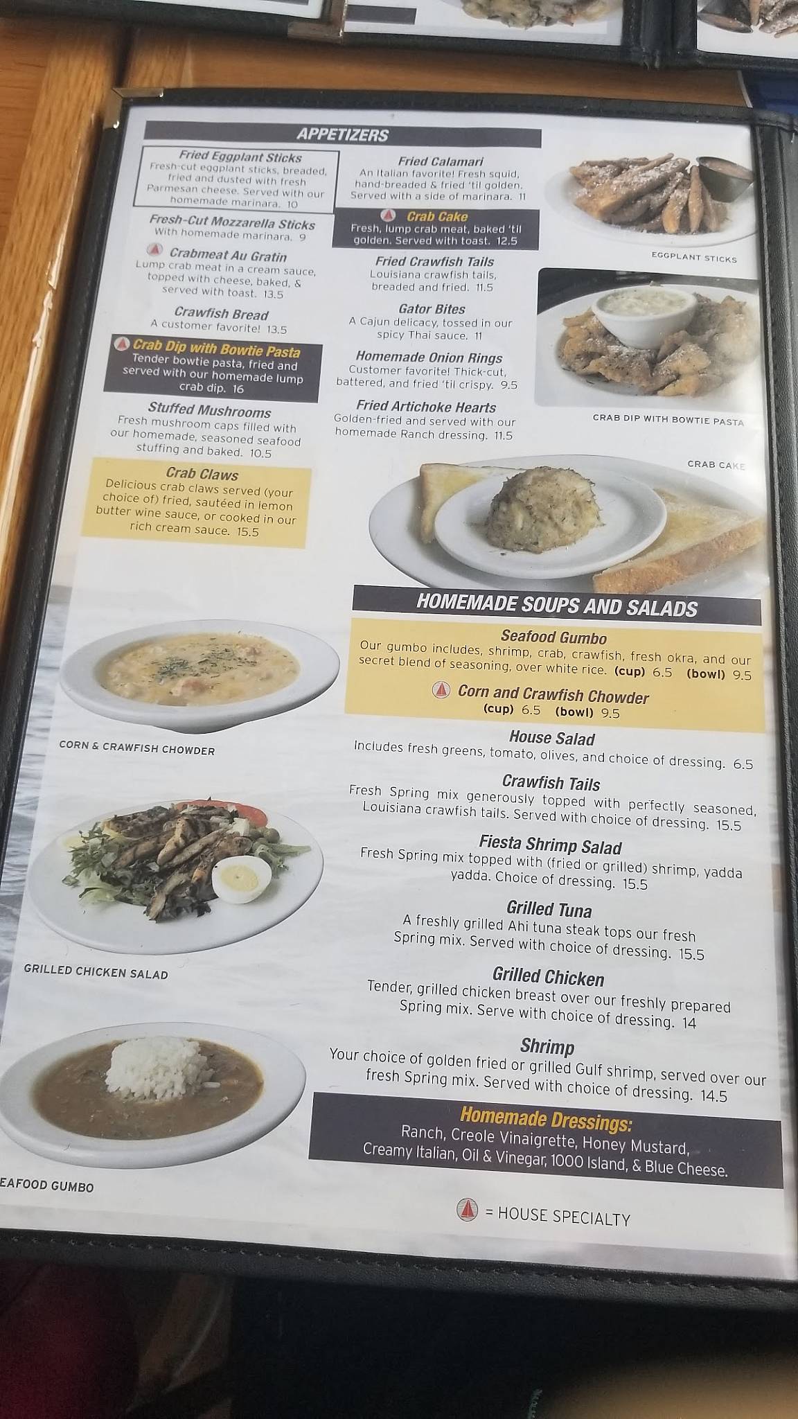 Menu at Phil's Marina Cafe, Slidell