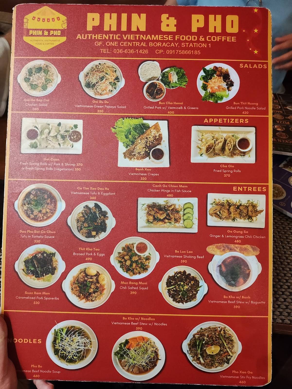Menu at Phin & Pho restaurant, Malay, Boracay Station