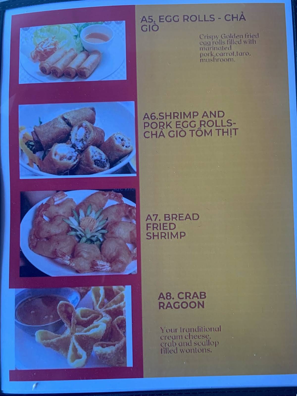 Menu at Pho Saigon restaurant, Grand Island