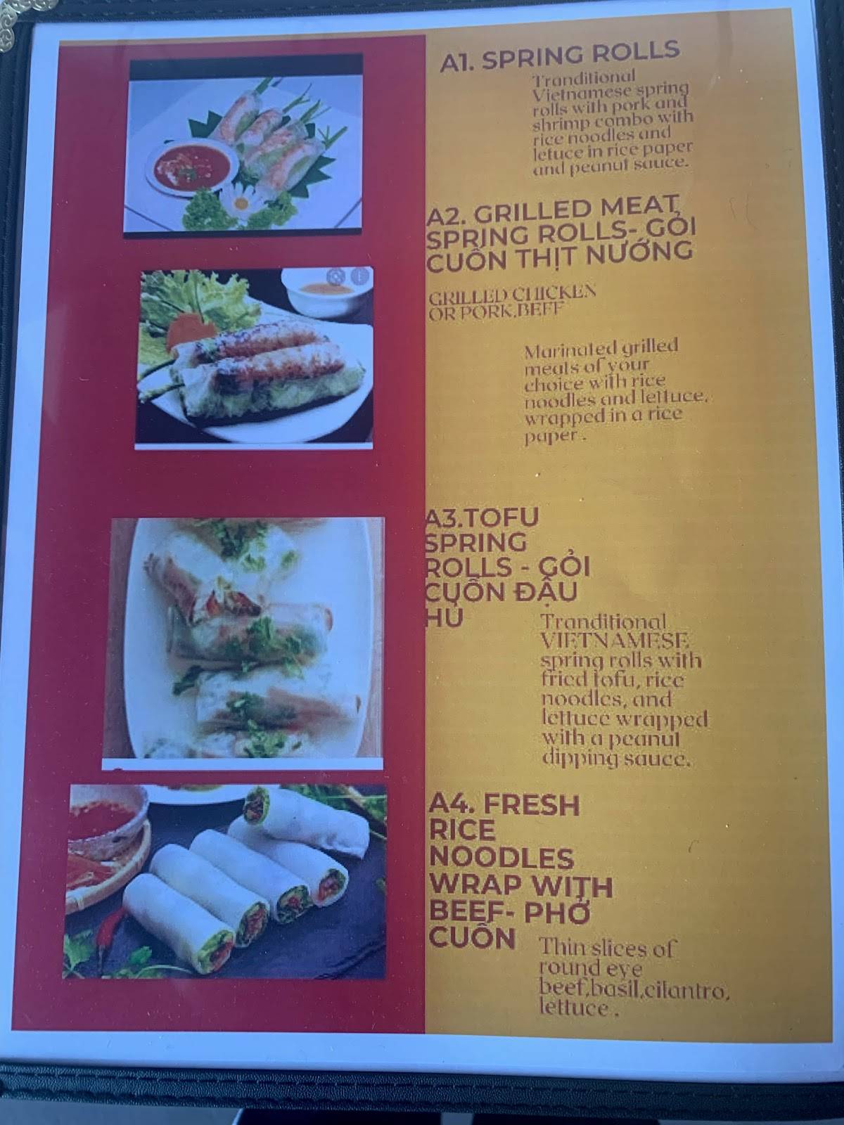 Menu at Pho Saigon restaurant, Grand Island