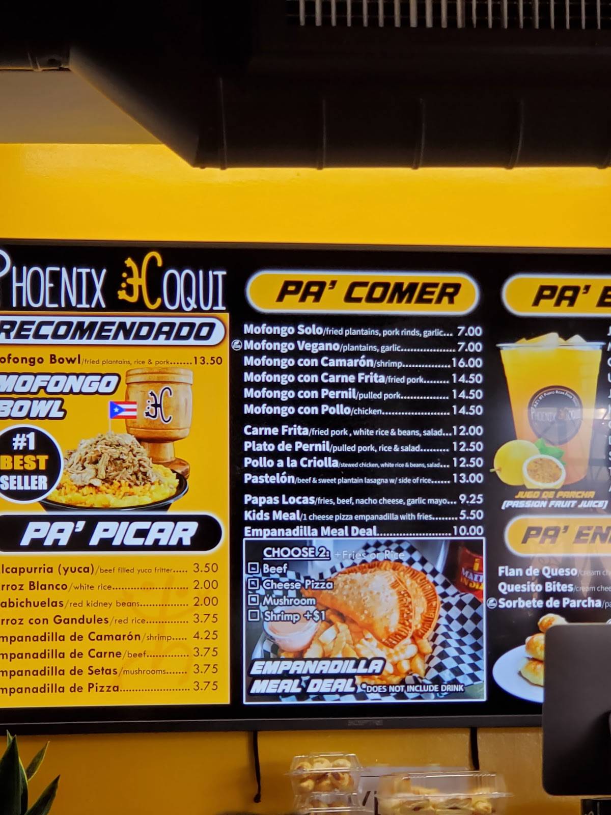 Menu at Phoenix Coqui restaurant, Phoenix, N 15th Ave