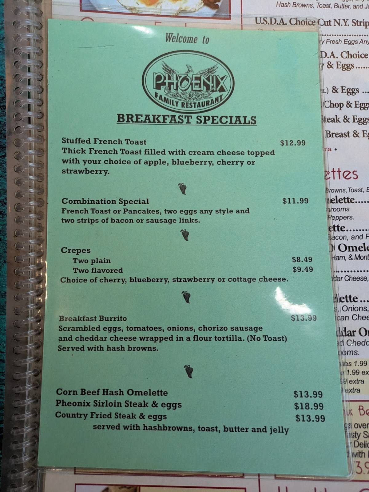 Menu at Phoenix Family Restaurant, Kenosha