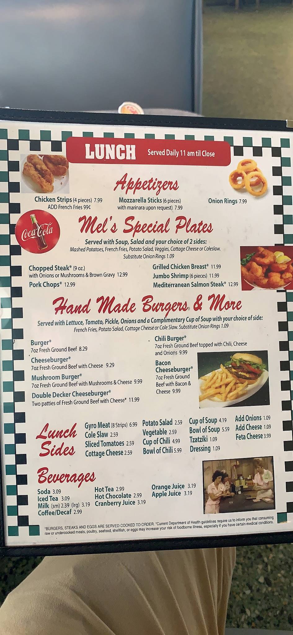 Menu at Mel's Diner restaurant, Phoenix