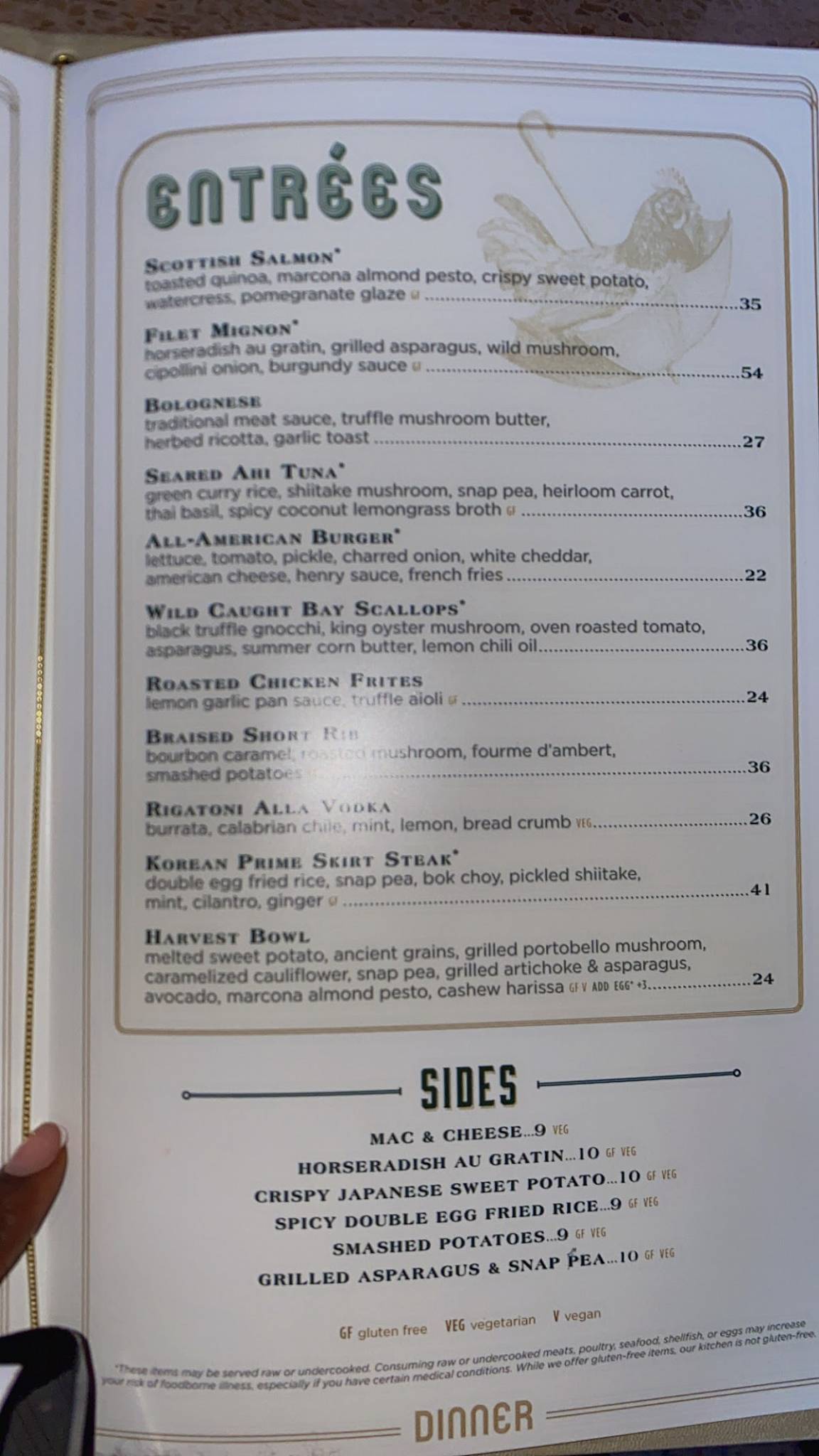 Menu at The Henry restaurant, Phoenix