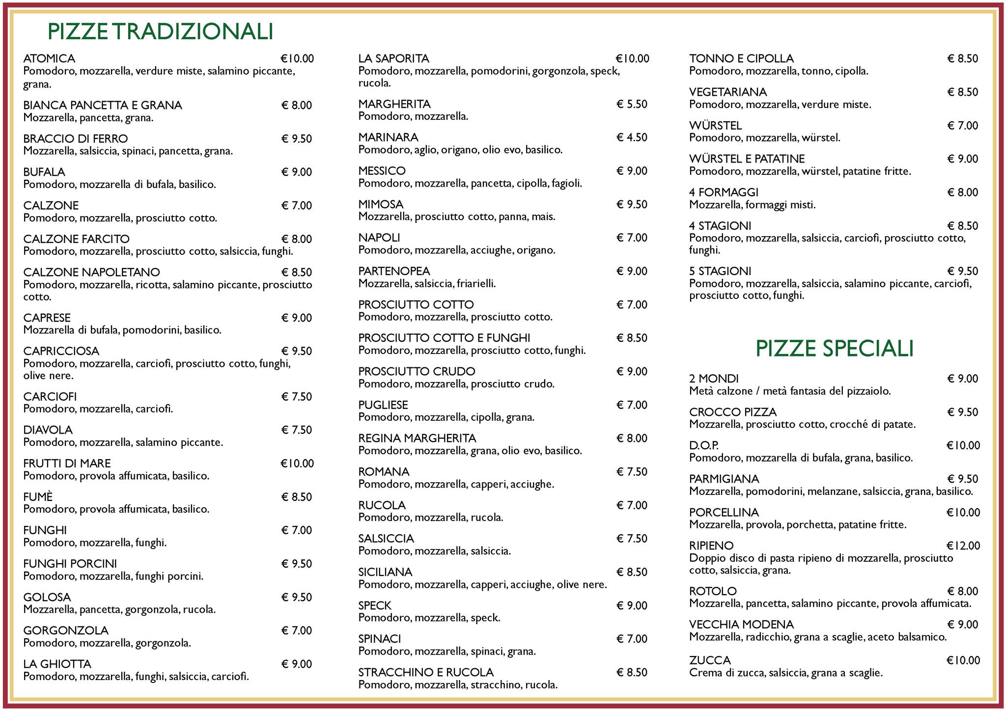 Menu at Pizzeria Piacere Pizza Carpi, Carpi