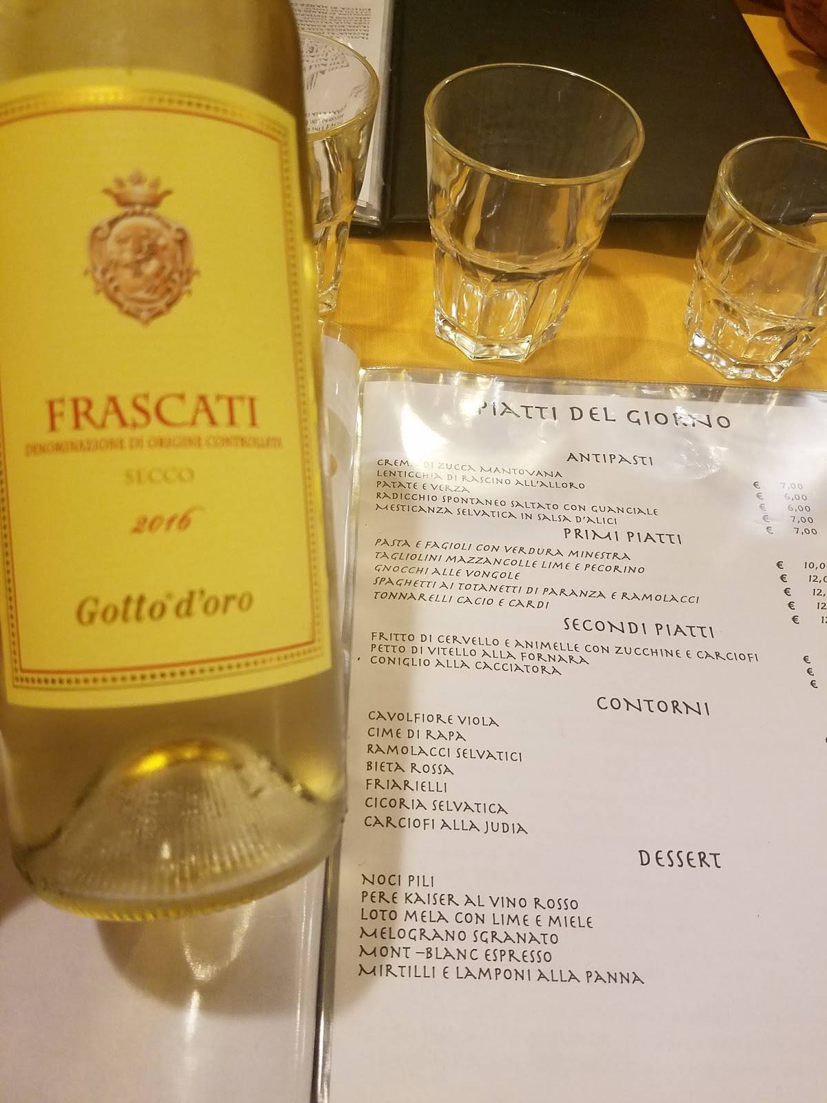 Menu at Piatto Romano restaurant, Rome