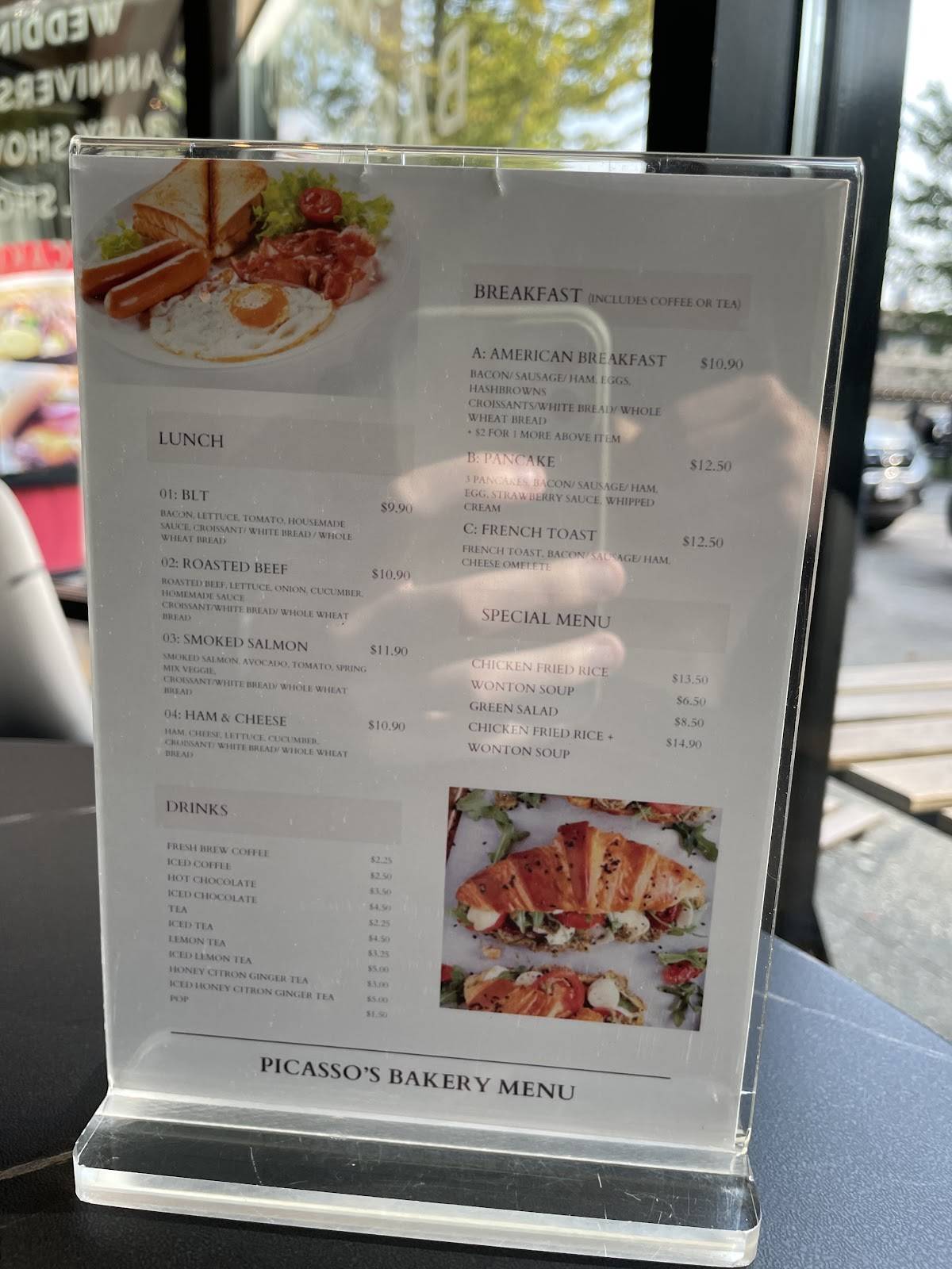 Menu at Picasso Bakery, Maple Ridge