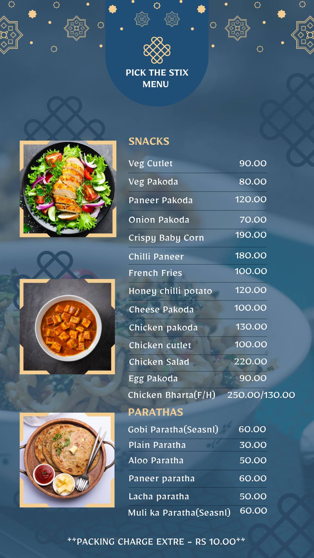 Menu at Pick the Stix, Guwahati