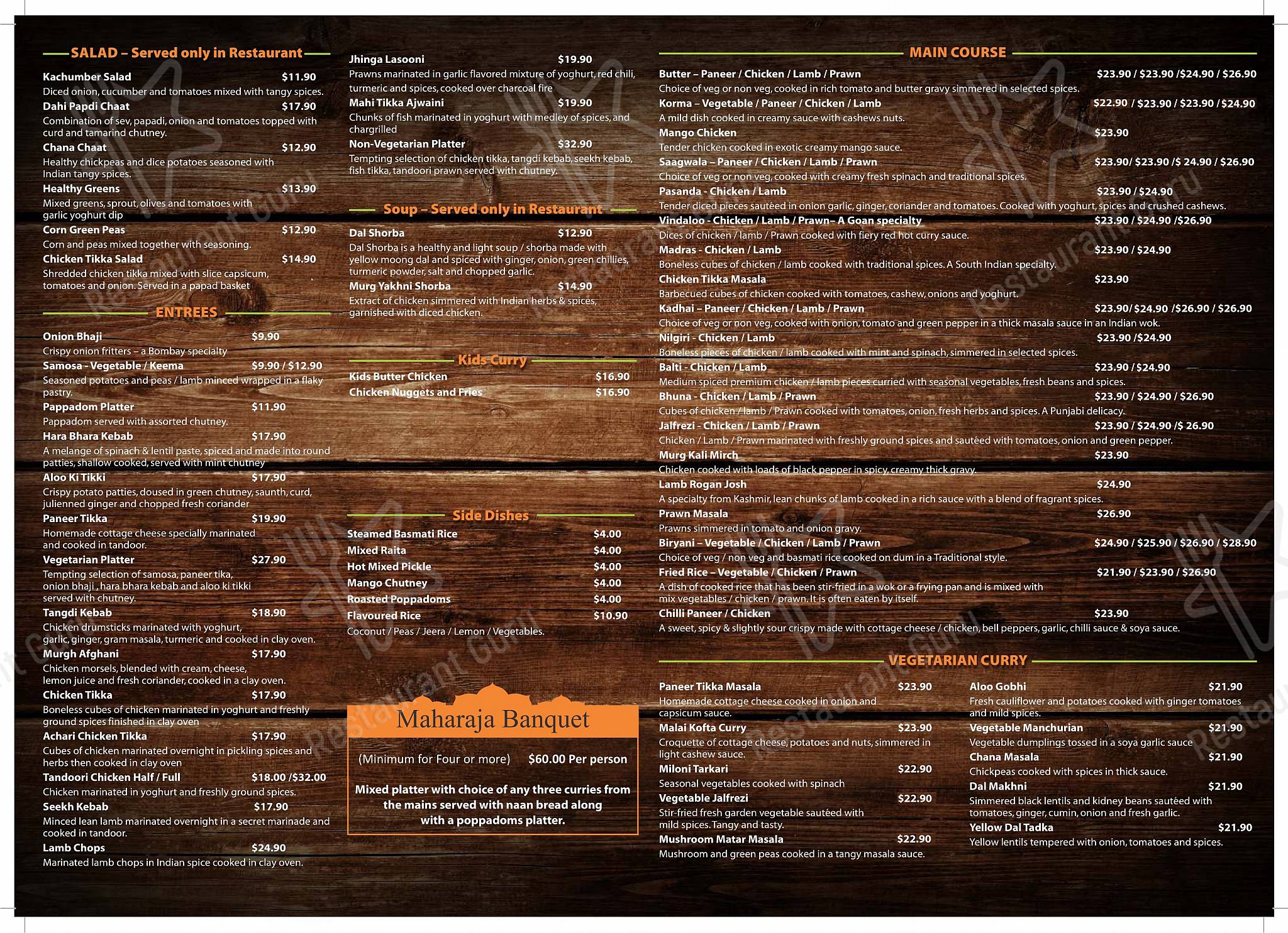 Menu at Pinch Of Spice restaurant, Picton