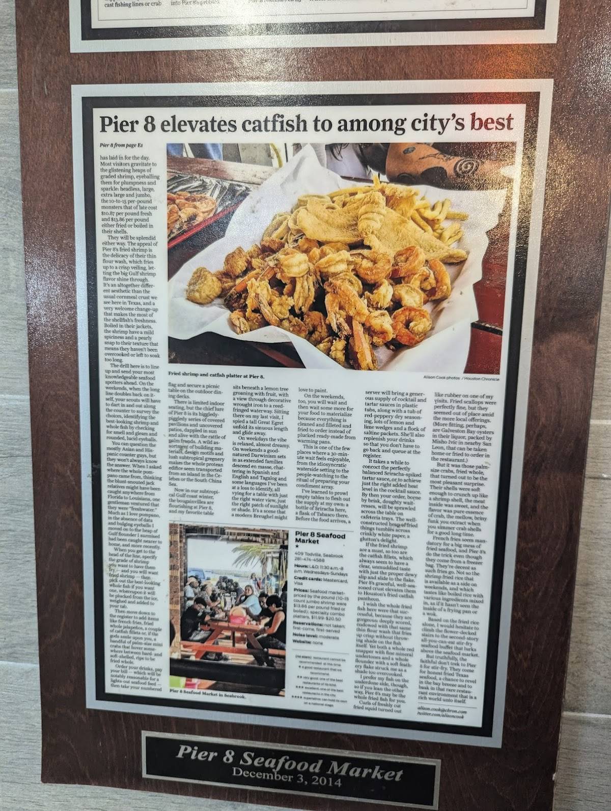 Menu at Pier 8 restaurant, Seabrook