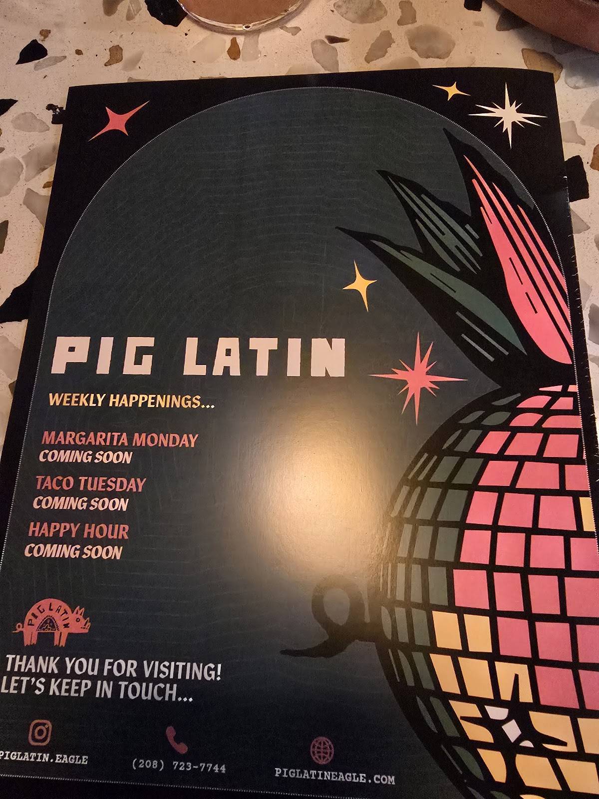 Menu at Pig Latin pub & bar, Eagle