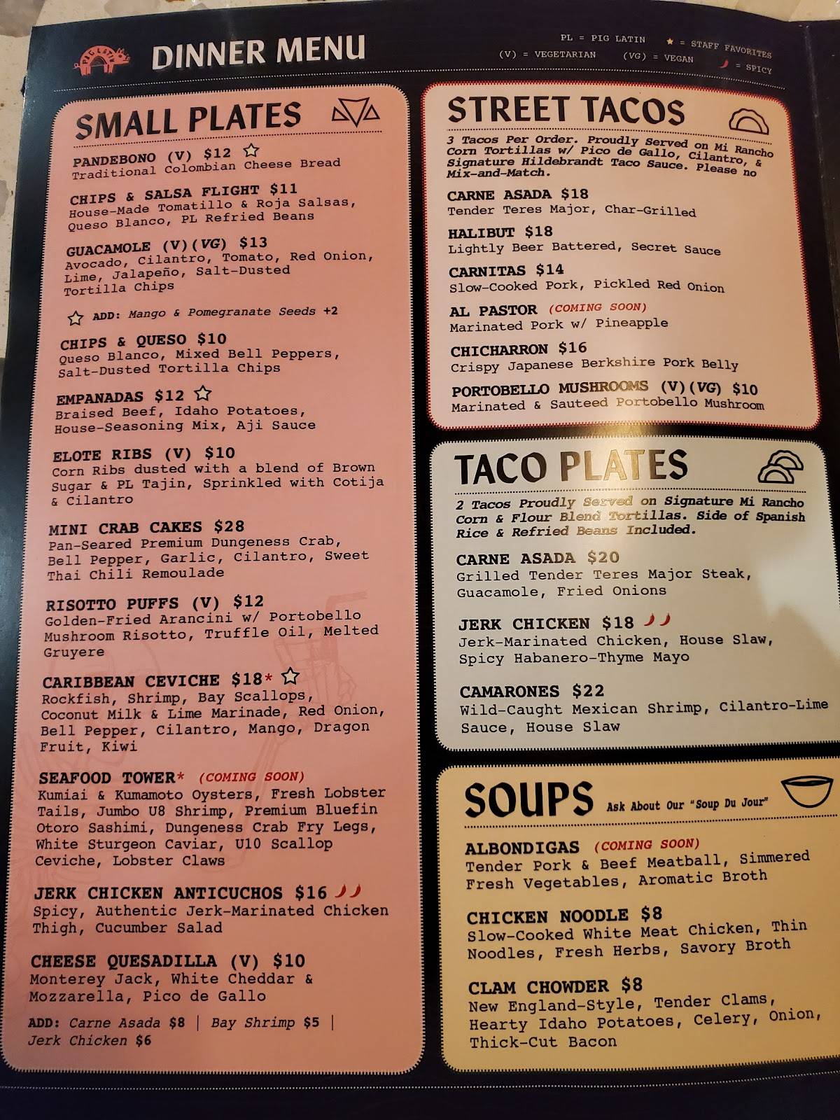 Menu at Pig Latin pub & bar, Eagle