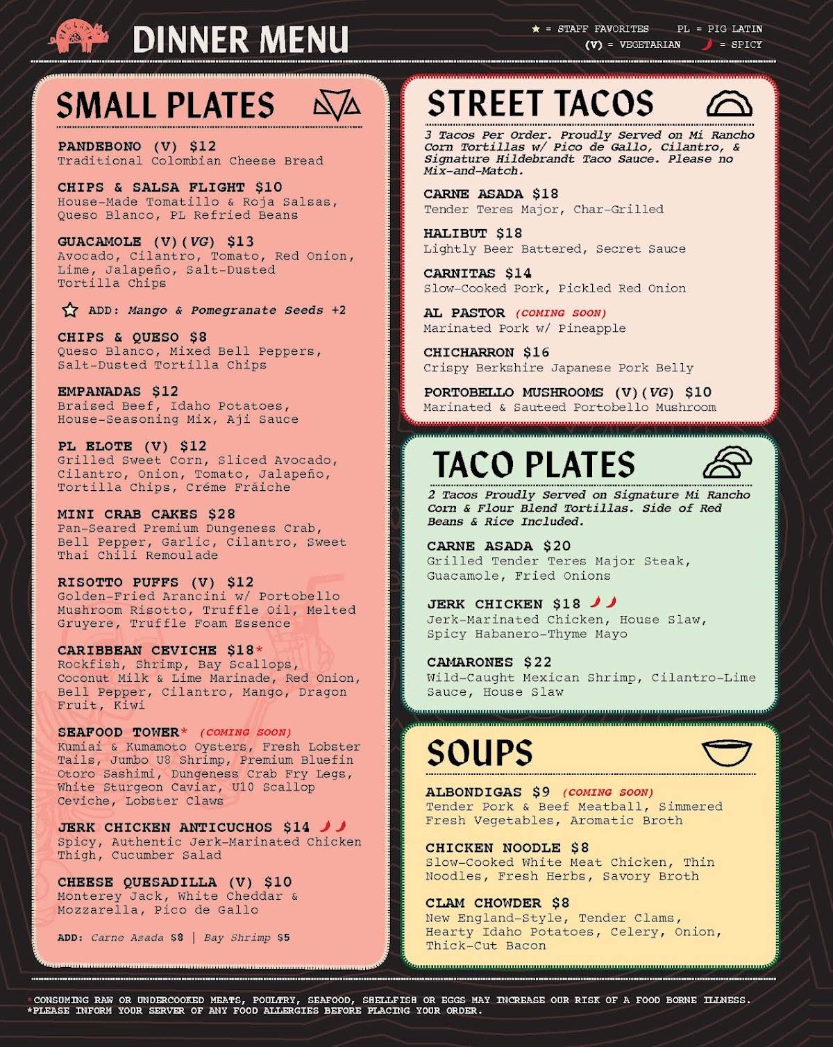 Menu at Pig Latin pub & bar, Eagle