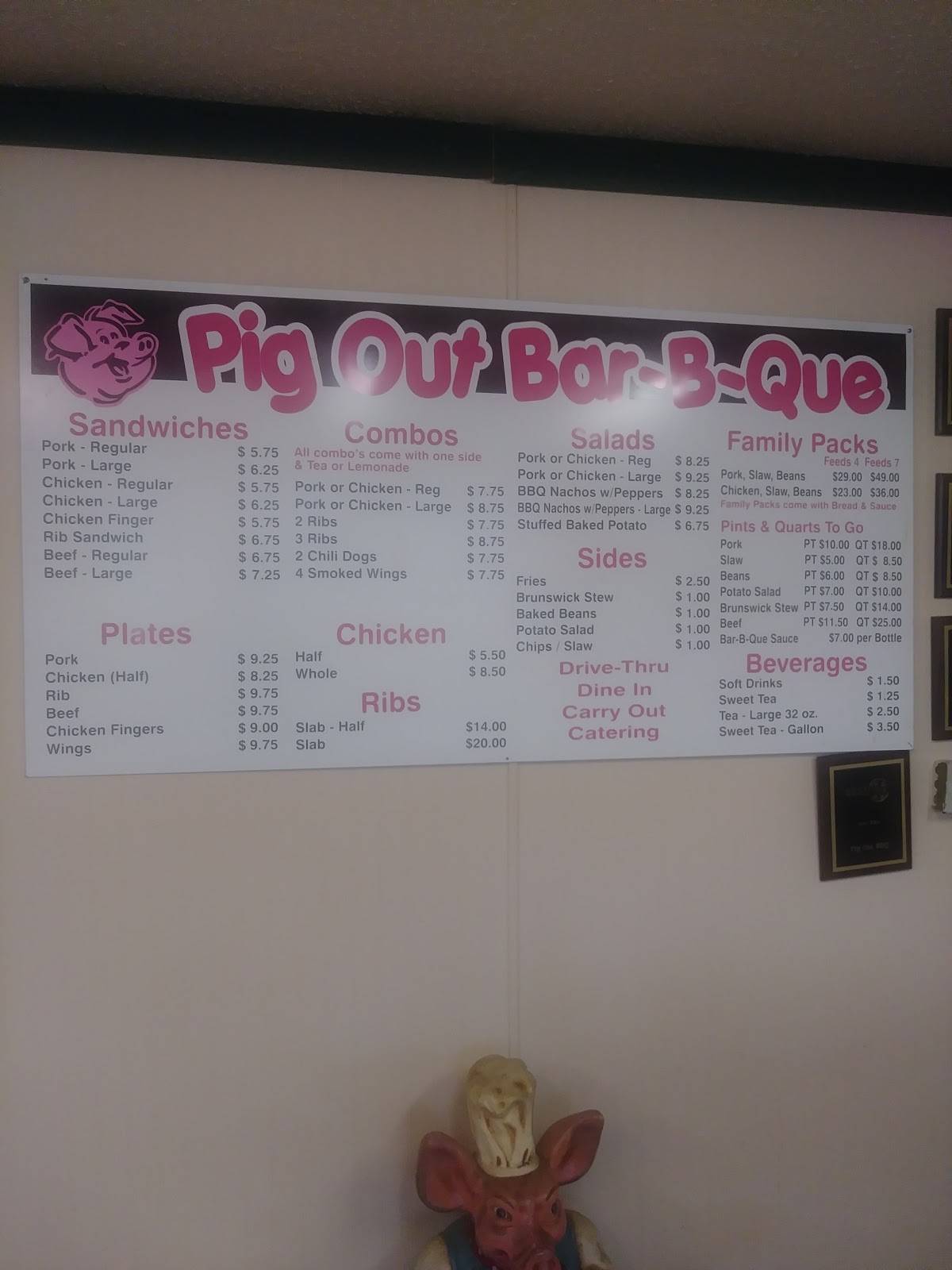 Menu at Pig Out BBQ, Dothan, Reeves St