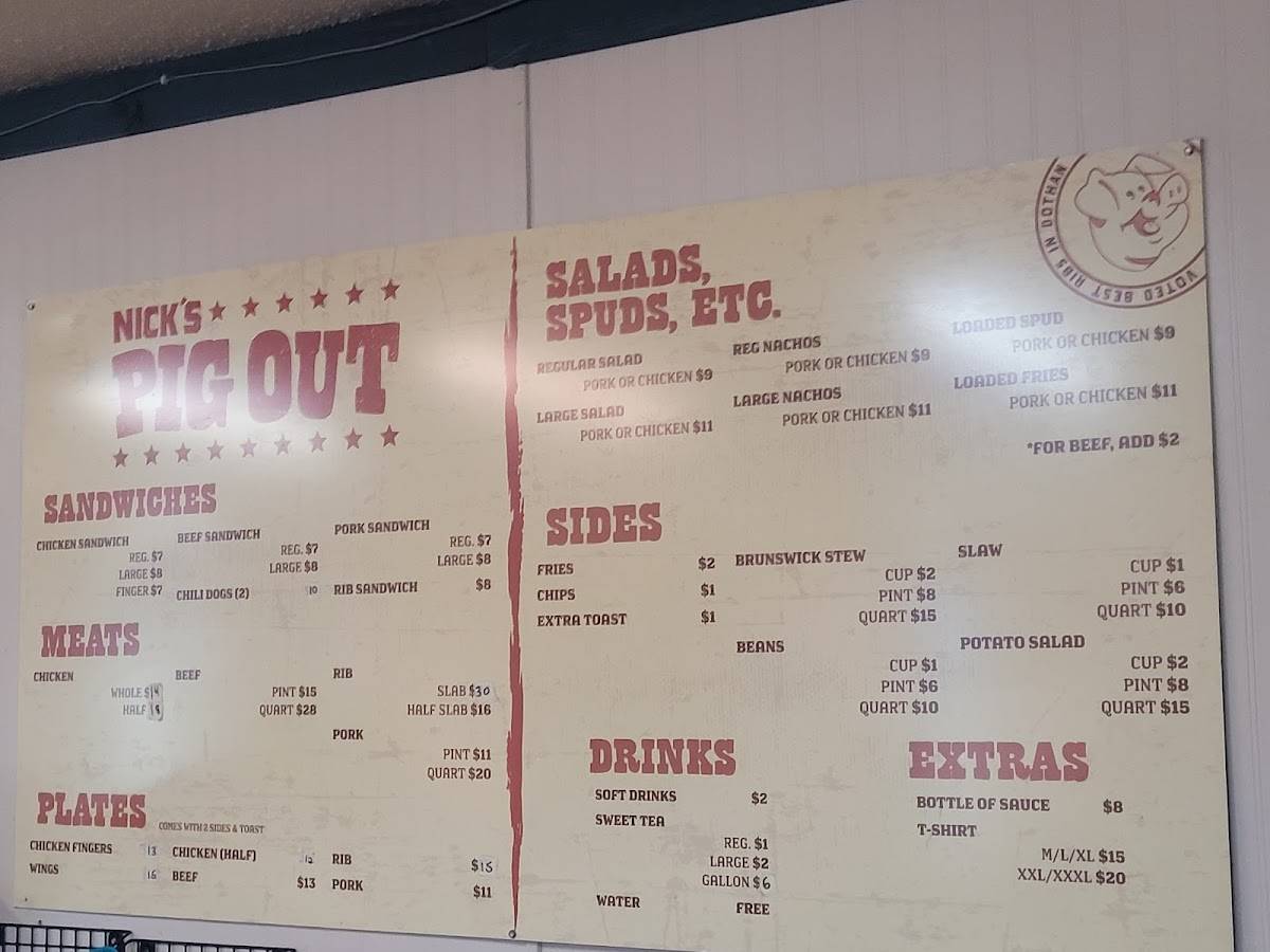 Menu at Pig Out BBQ, Dothan, Reeves St