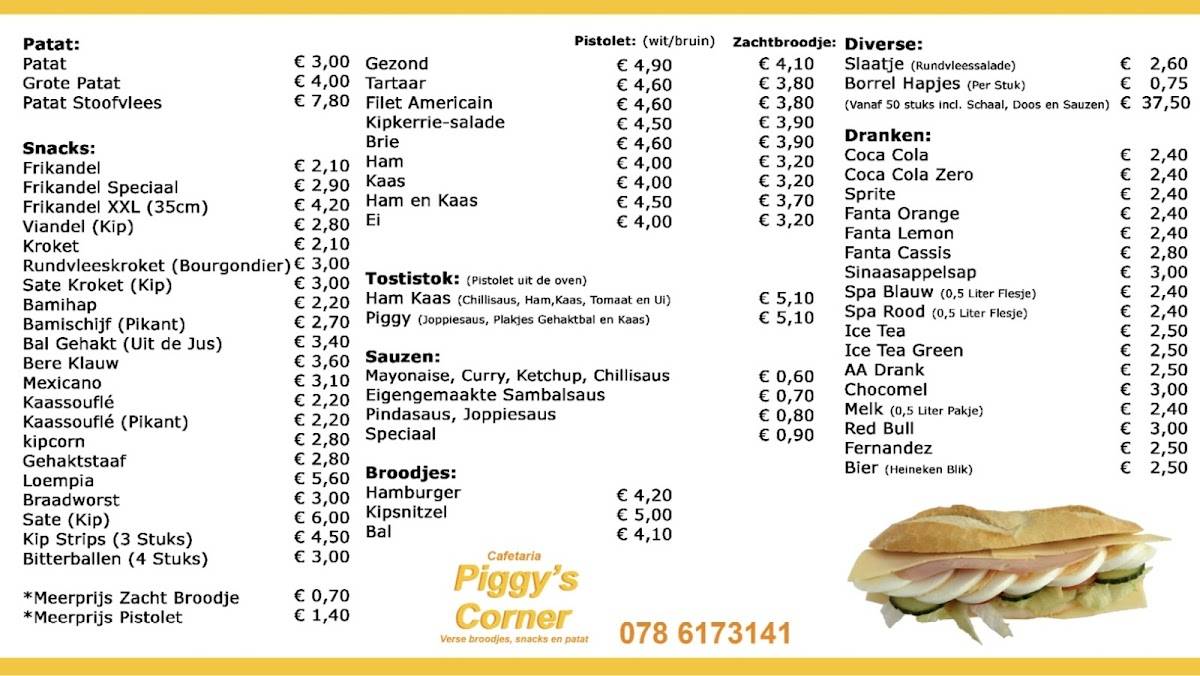 Menu at Piggy's Corner pub & bar, Dordrecht