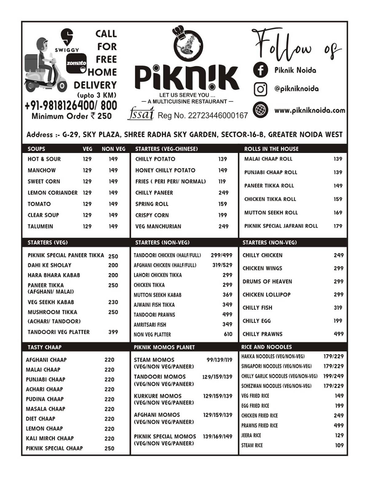 Menu at PikNik, Greater Noida
