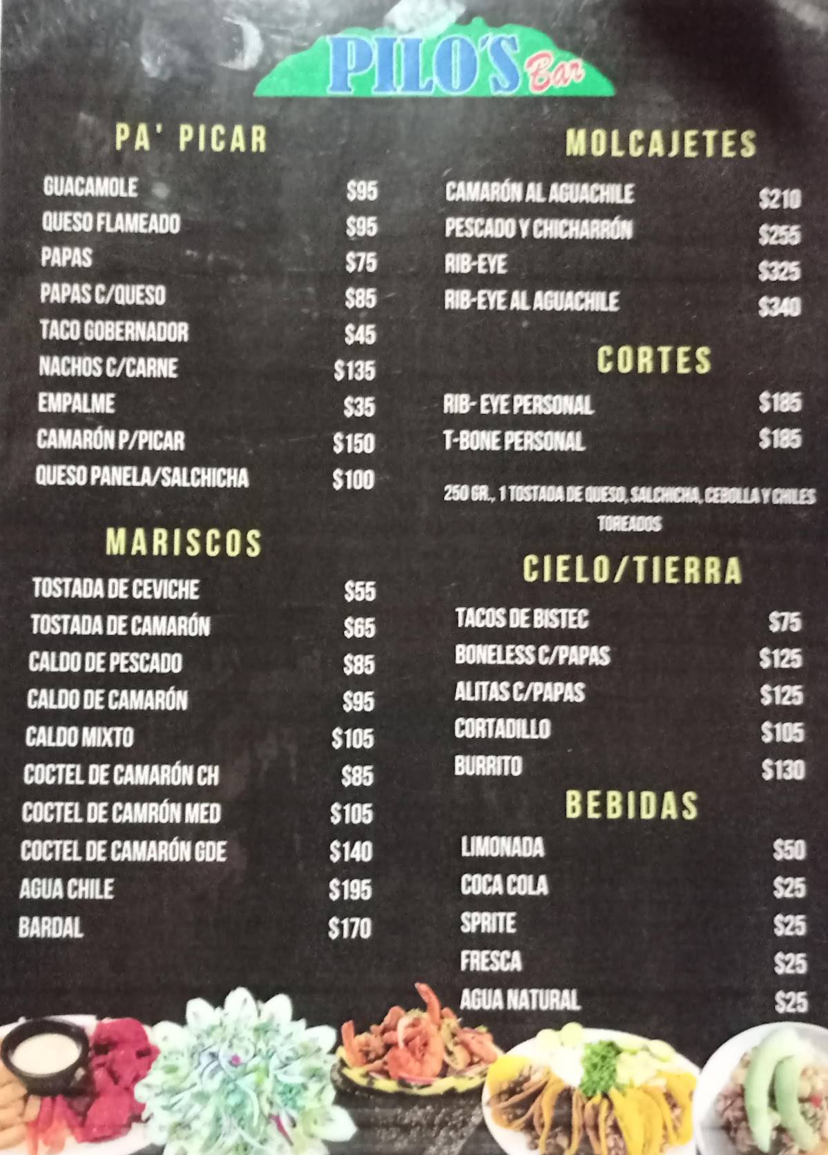 Carta de Pilos Bar, Guadalupe, Juan Zuazua 204