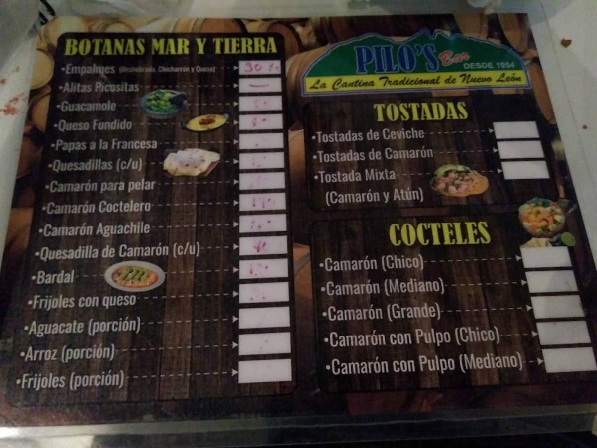 Carta de Pilos Bar, Guadalupe, Juan Zuazua 204