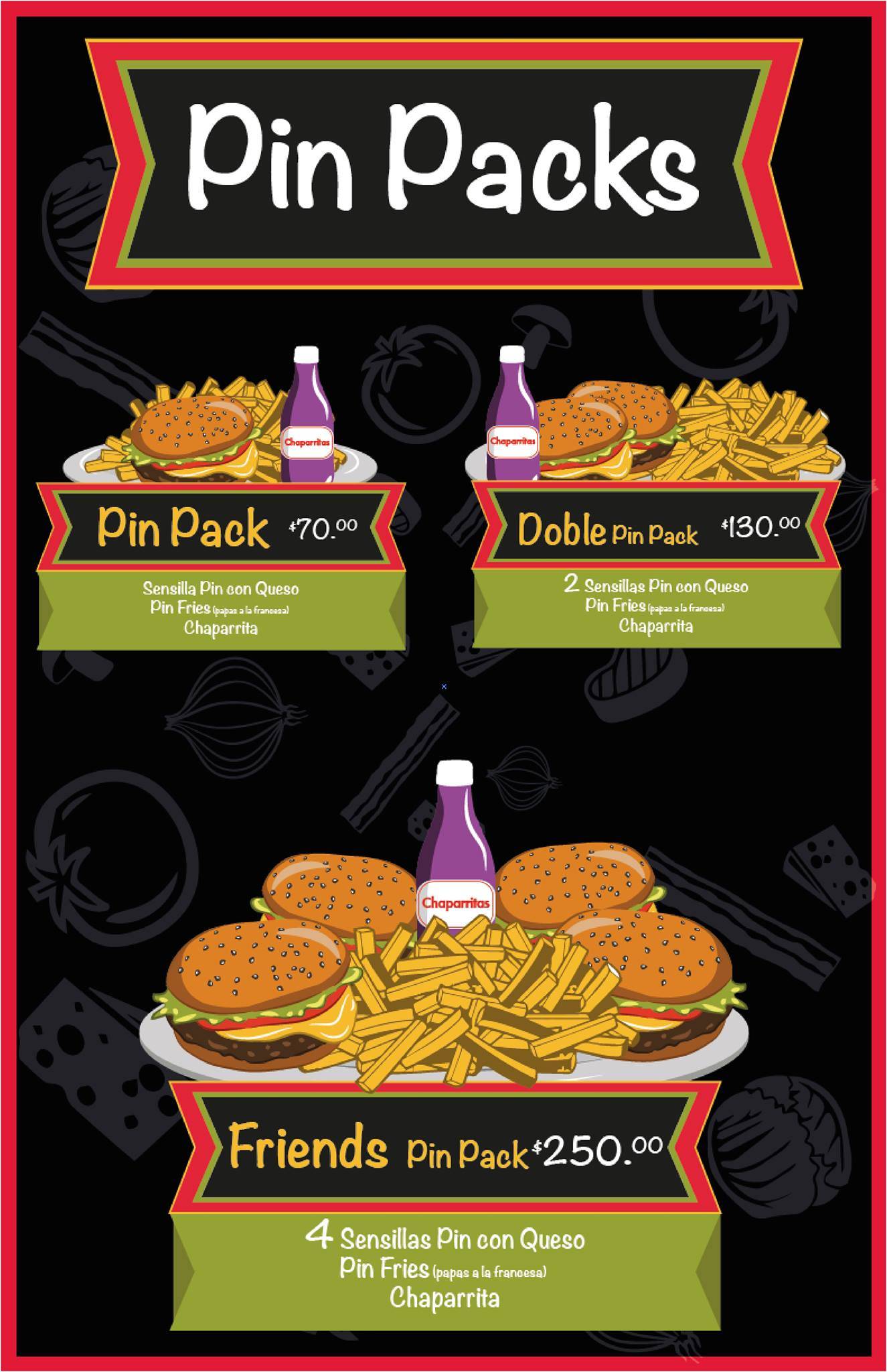 Carta del restaurante Pin-up Burgers, Ciudad del México