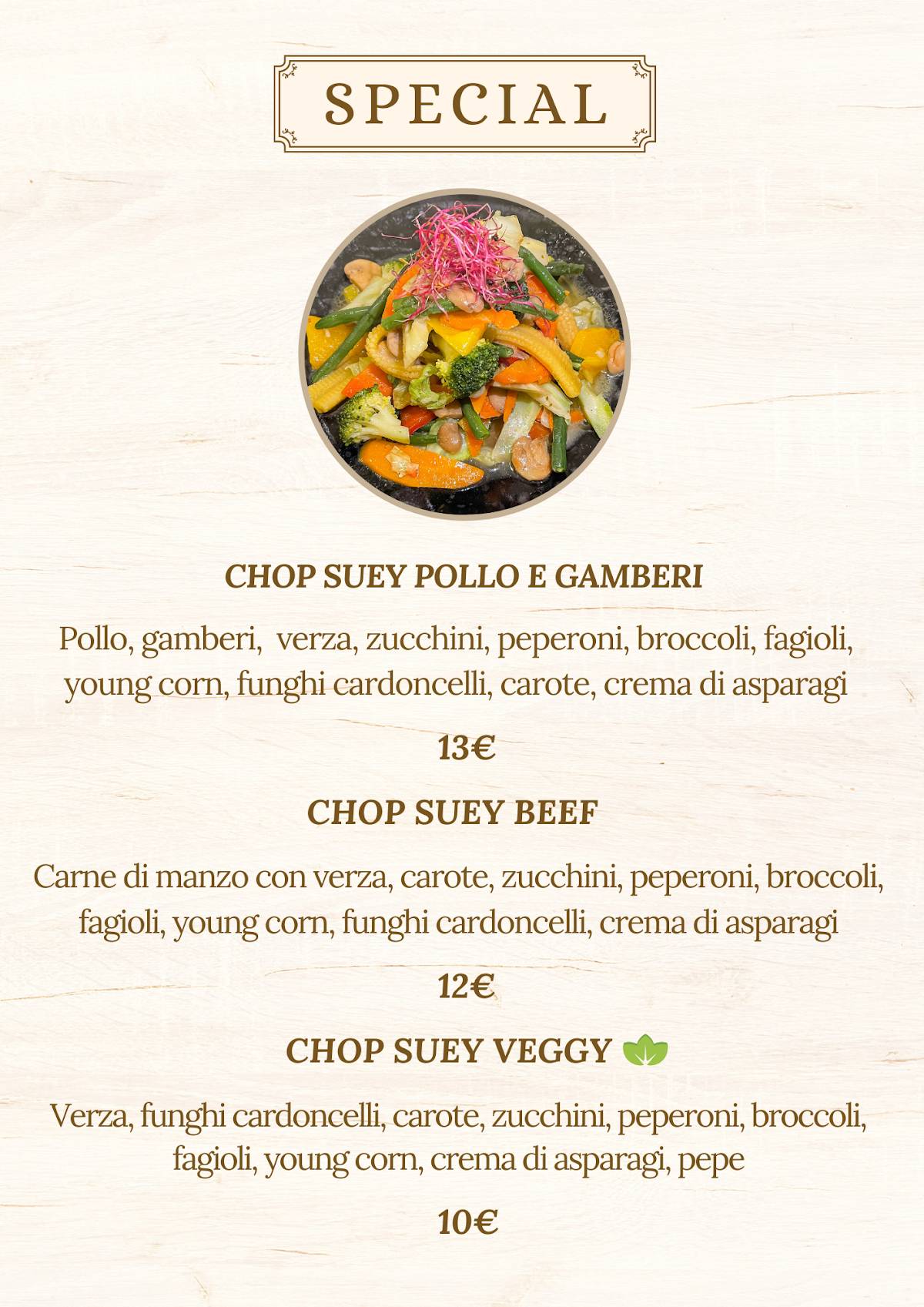 Menu au Pinoy restaurant, Bari
