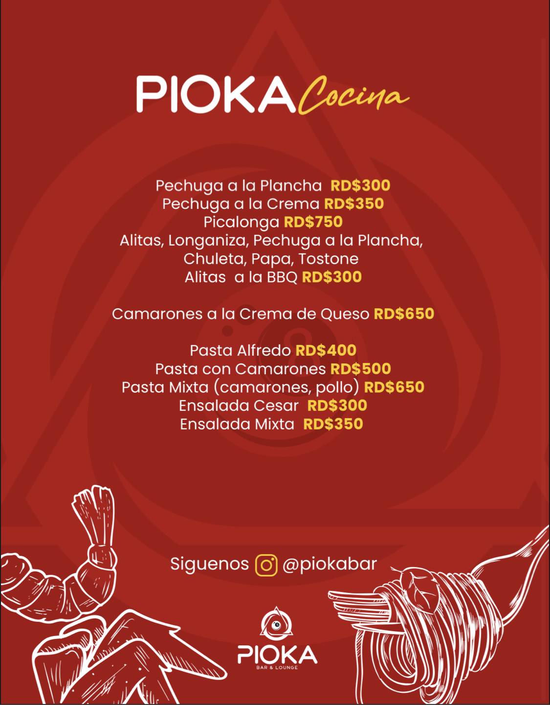 Carta de Pioka Bar & Lounge, Santo Domingo Este