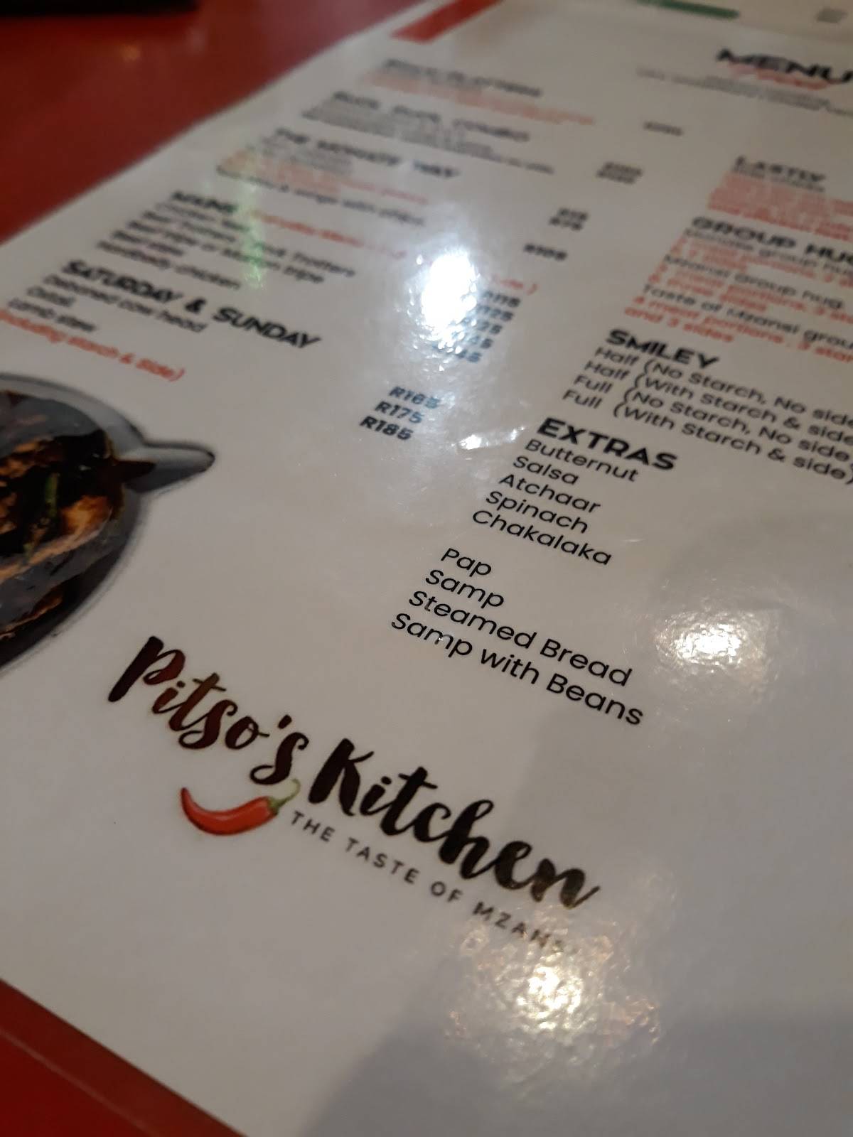 Menu at Pitso's Kitchen Waterfront restaurant, Cape Town