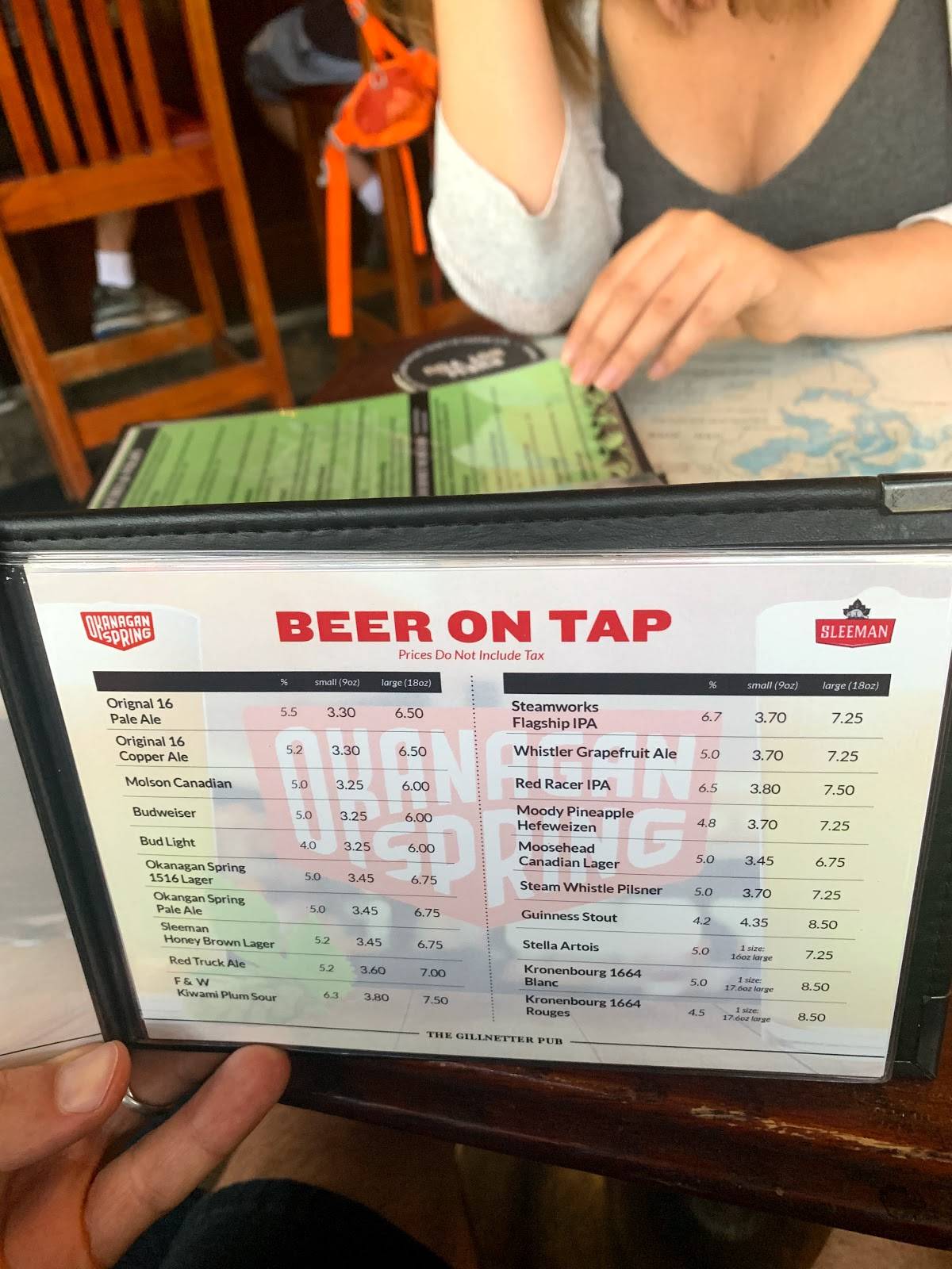Menu at Gillnetter Pub, Port Coquitlam, Argue St