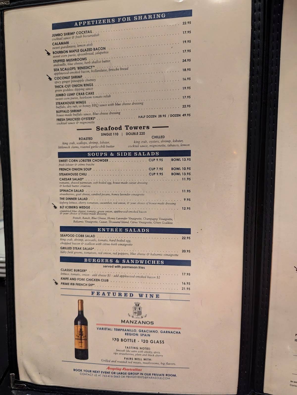 Menu at Pittsburgh Blue Steakhouse, Maple Grove, Main Street