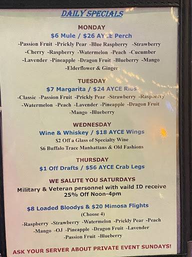 Menu at Pivot Lounge restaurant, Crown Point