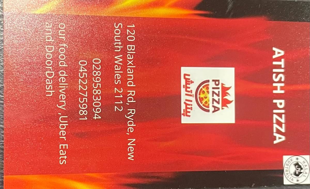 Menu at Pizza Atish restaurant, Ryde