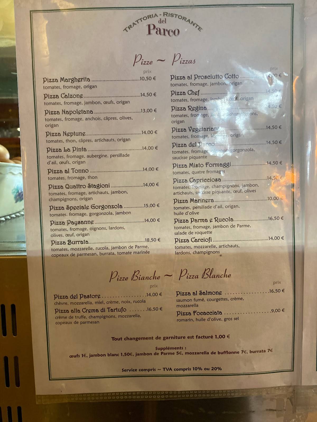 Menu au Trattoria Del Parco pub et bar, Sceaux