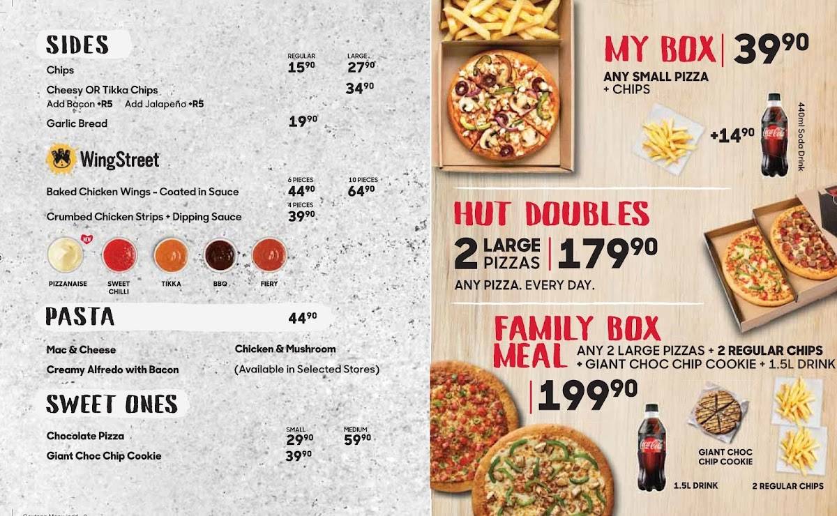 Menu at Pizza Hut Hatfield restaurant, Pretoria, Burnett St