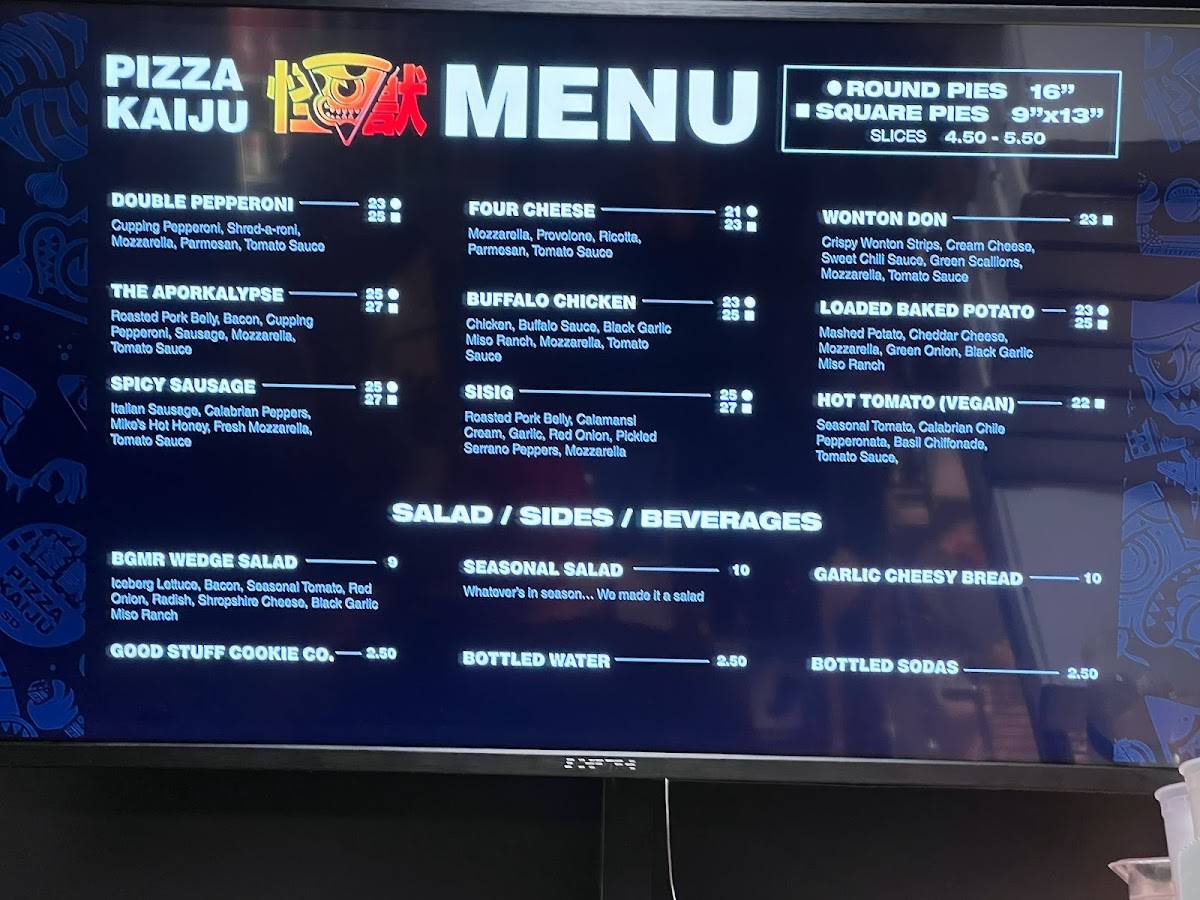 Carta de pizzería Pizza Kaiju, National City