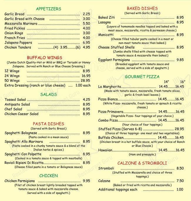 Menu at Pizza Palace pizzeria, Monroe
