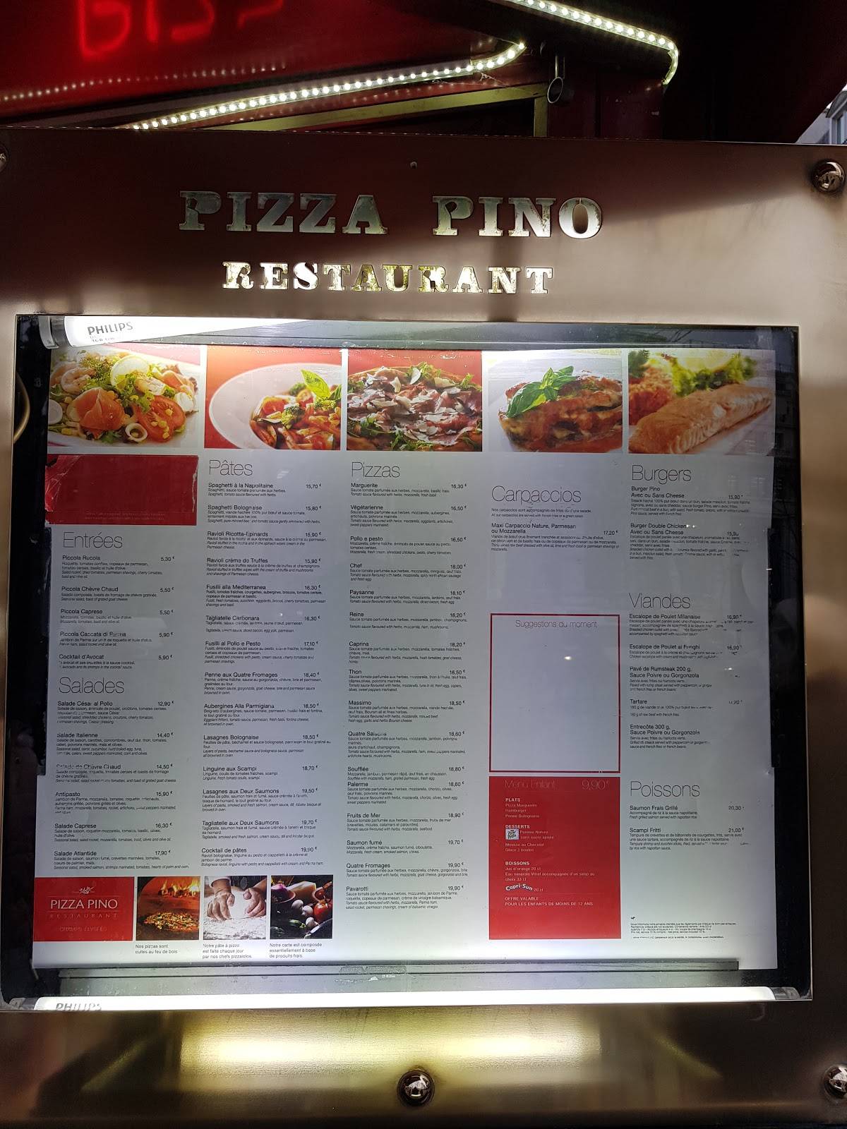 Menu at Pizza Pino pizzeria, Paris, 31-33 Av. des Champs-Élysées