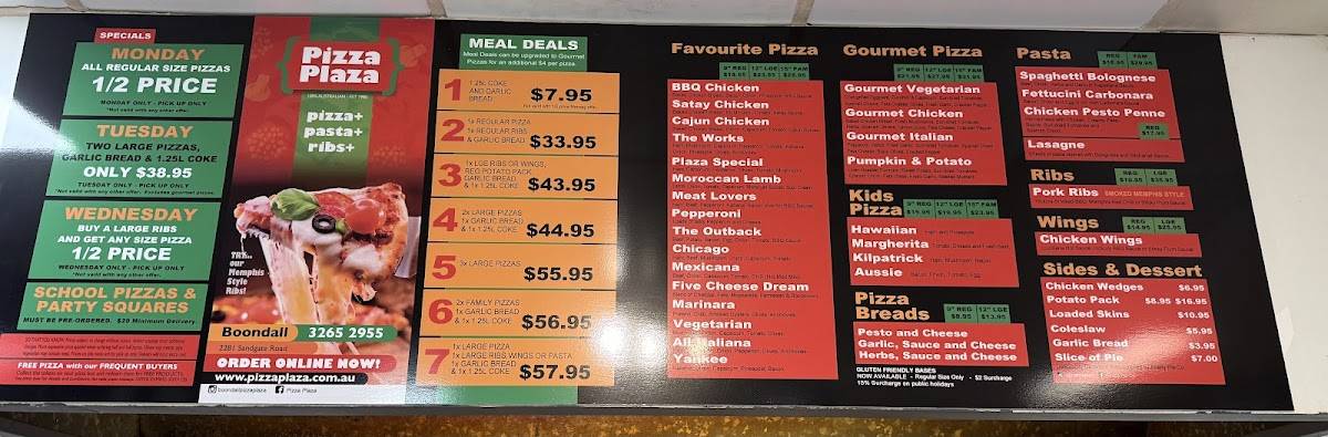 Menu at PIZZA PLAZA pizzeria, Boondall, 7/2281 Sandgate Rd