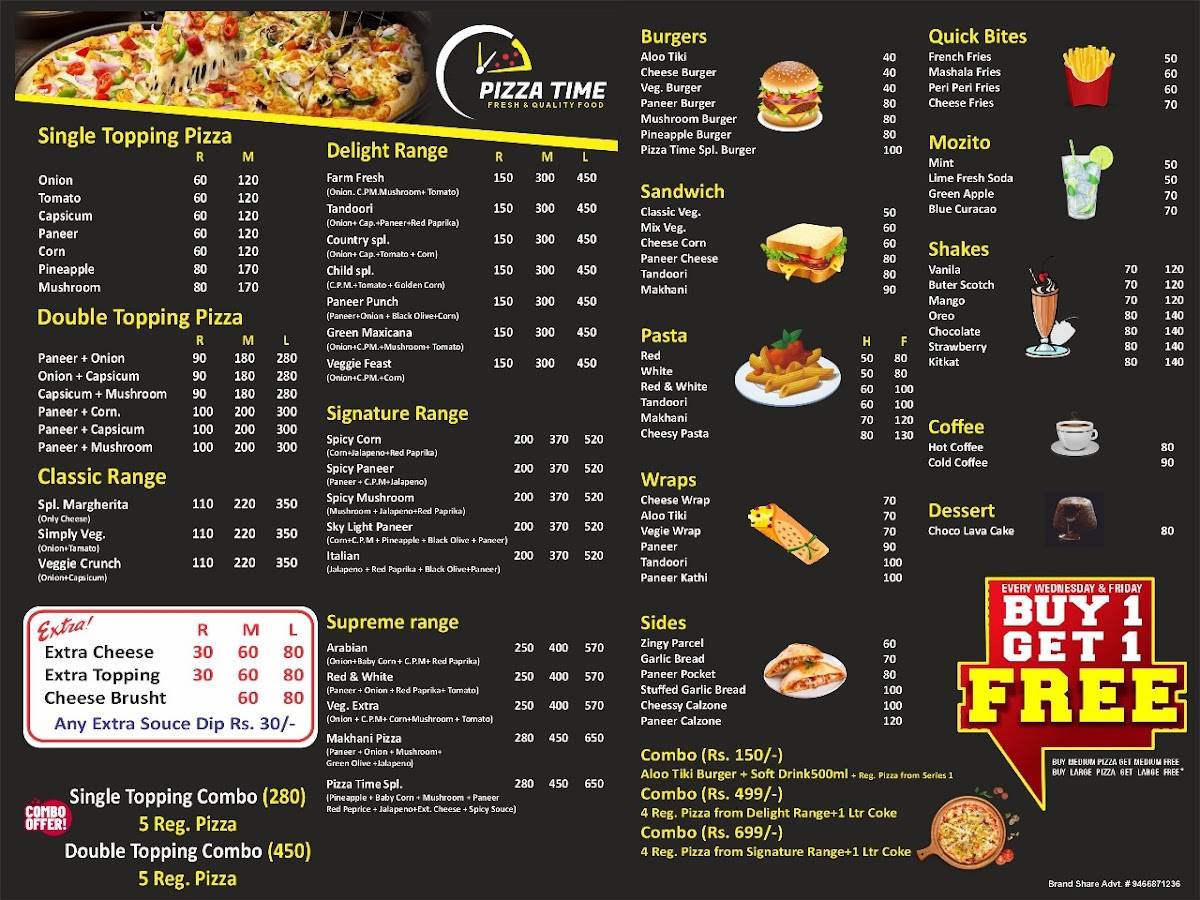 Menu at Pizza Time, Pundri