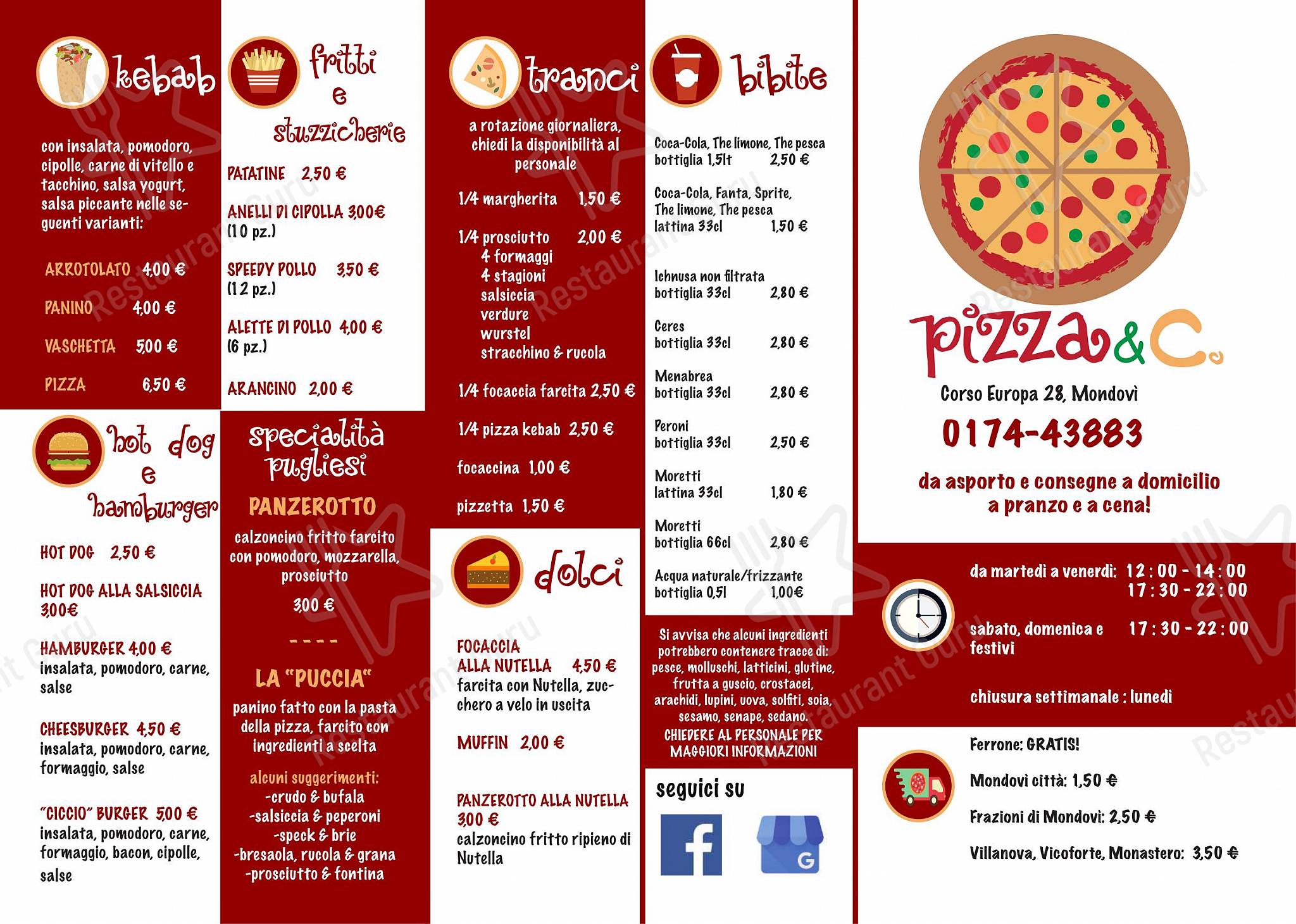 Menu da Pizza & C pizzeria, Mondovì