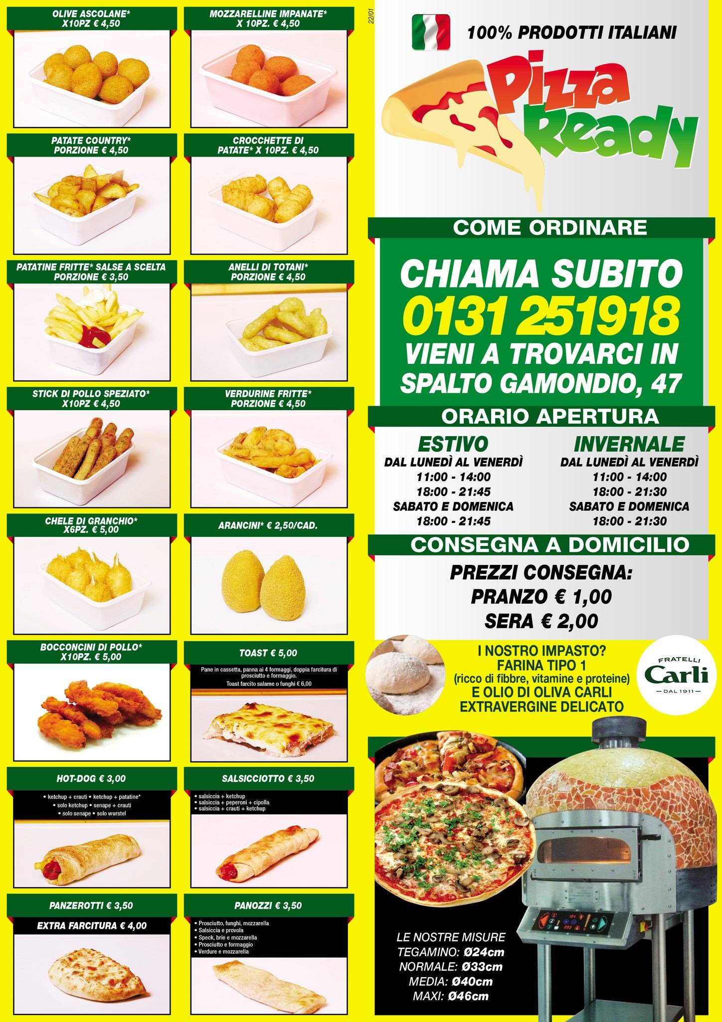 Menu at Pizza ready restaurant, Alessandria