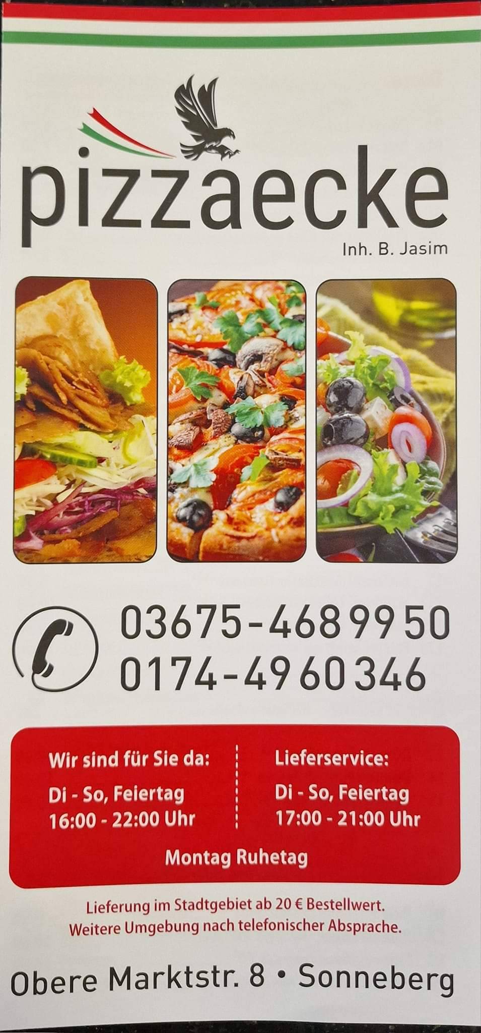 Speisekarte von Pizzaecke Jasim, Sonneberg