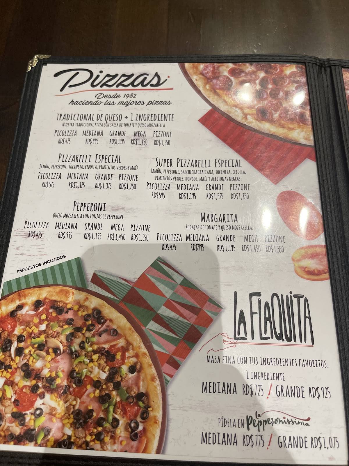 Menu at Pizzarelli Ozama restaurant, Santo Domingo Este, Av. Venezuela 57