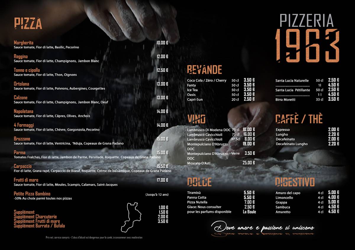 Menu au Pizzeria 1963, Erstein