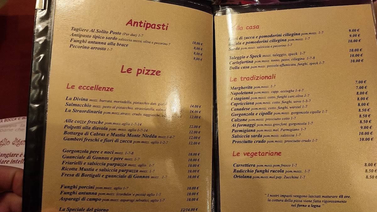 Menu da Al Solito Posto Pizzeria Tipica, Cagliari