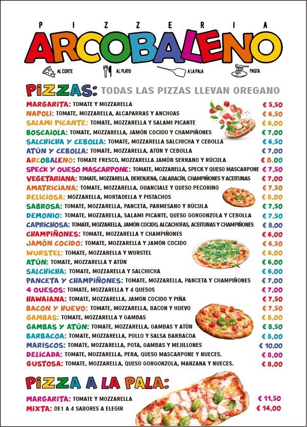 Menu at Pizzeria Arcobaleno, La Camella